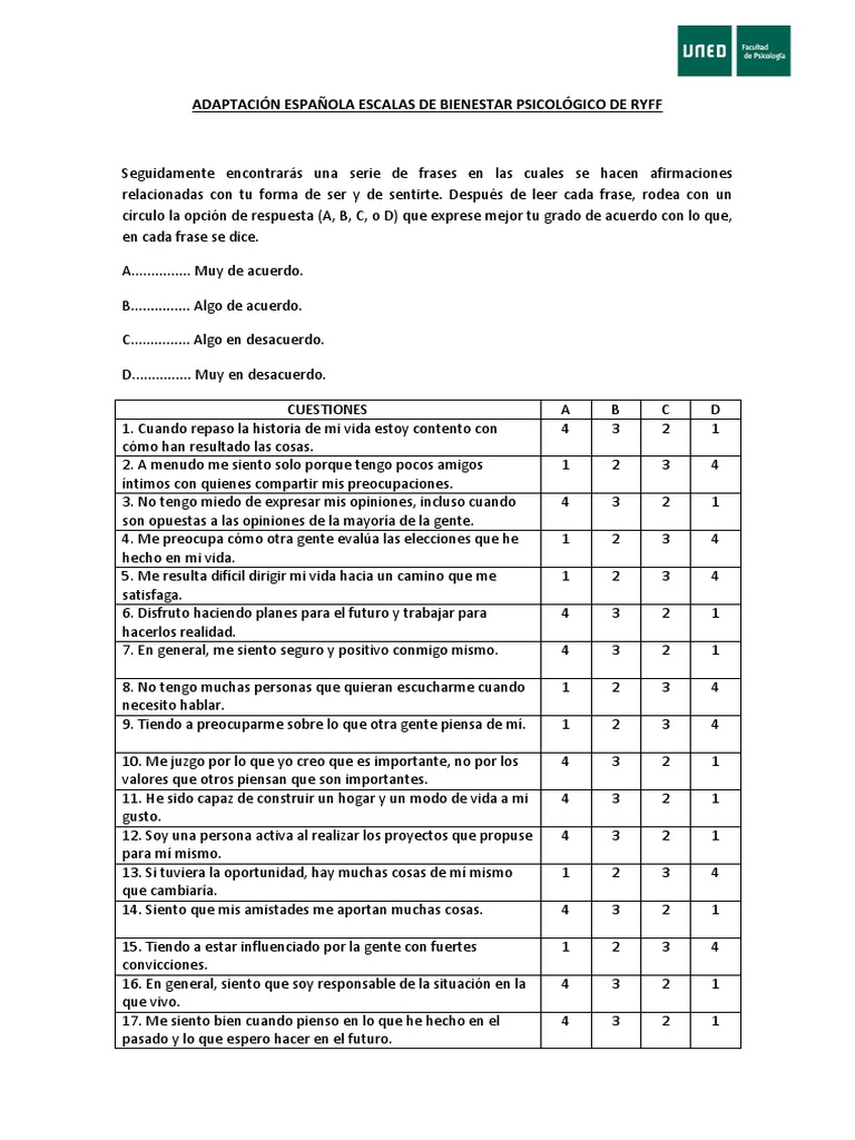 Escala de Ryff | PDF | Sicología