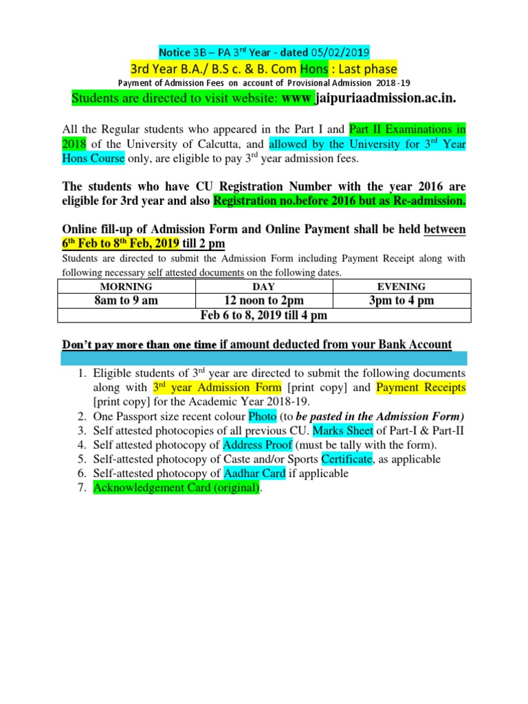 Notice 9 CU Part III BA BSC BCOM Online Exam Form Fillup 2018 and ...