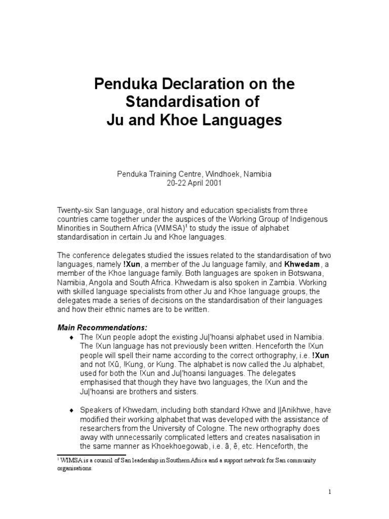 Penduka On Standardization of San and Khoe Languages Windhoek Namibia ...