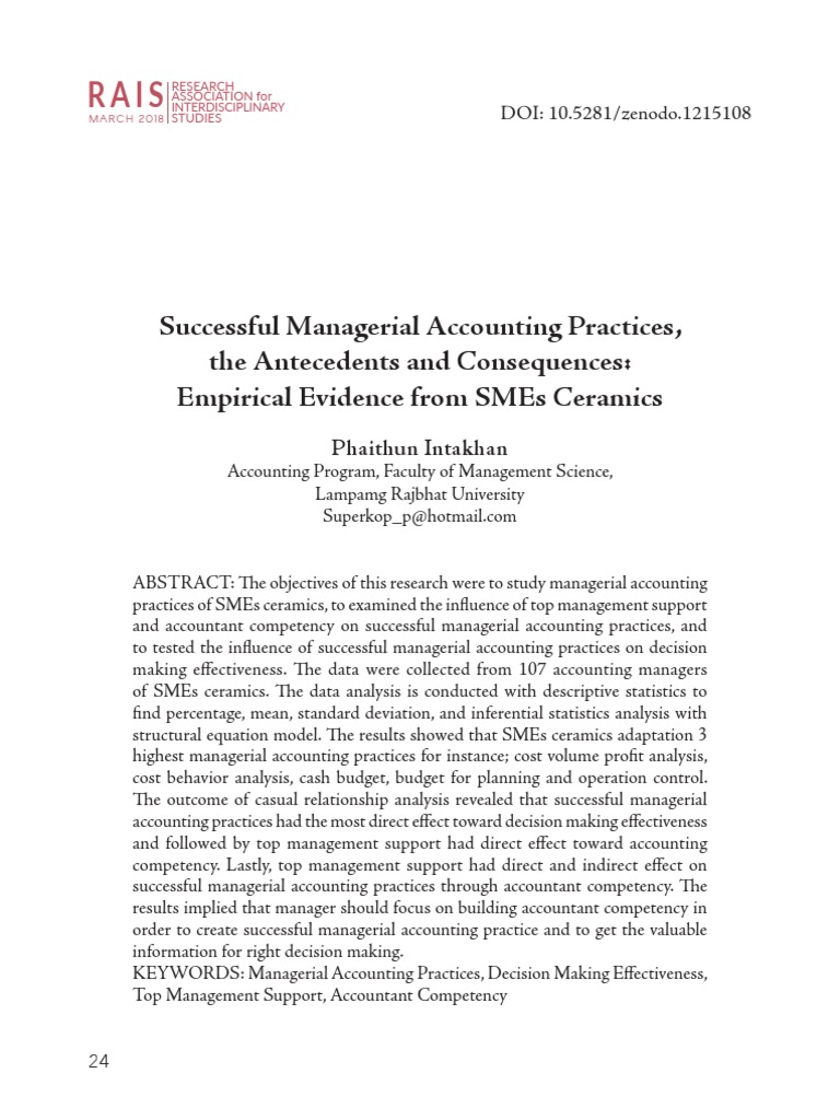Successful Managerial Accounting Practices, The Antecedents and Consequences: Empirical Evidence ...