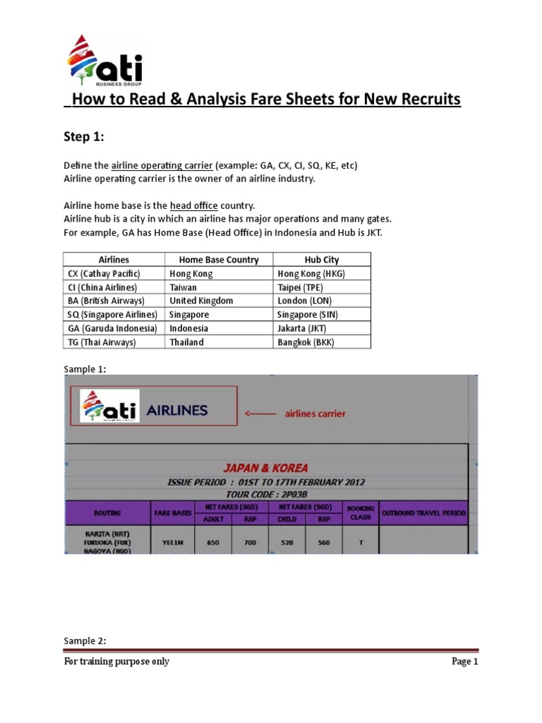 How To Read & Analysis Fare Sheets For New Recruits: Step 1 | PDF ...