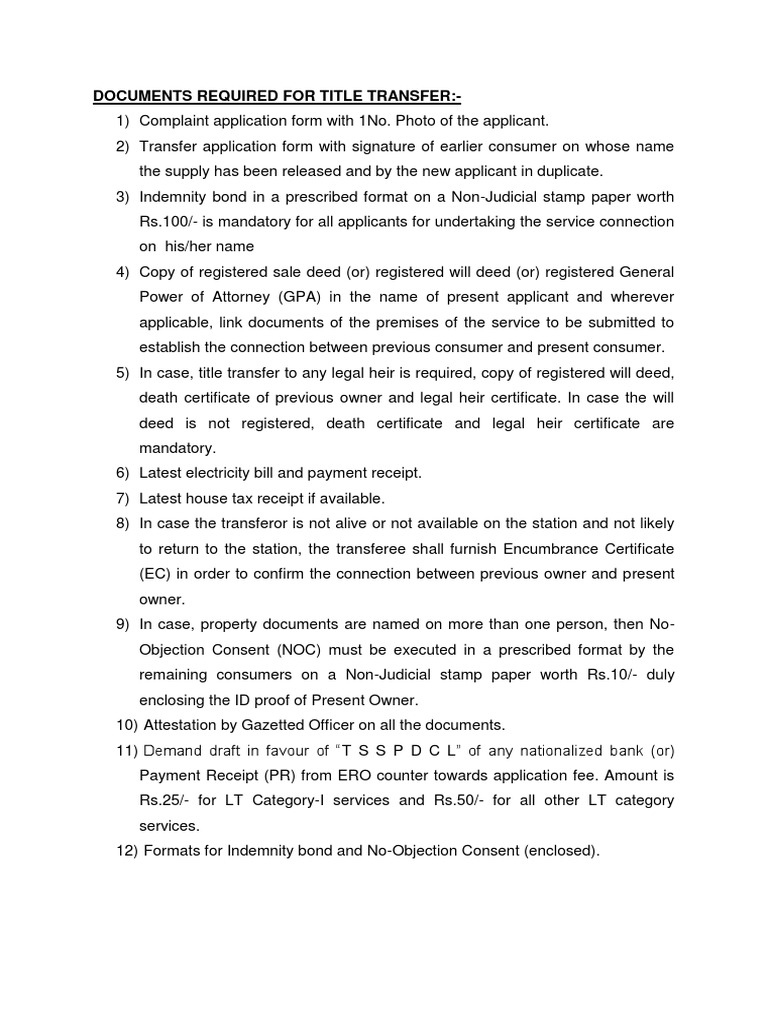 Title Transfer Document Requirements | PDF | Receipt | Deed