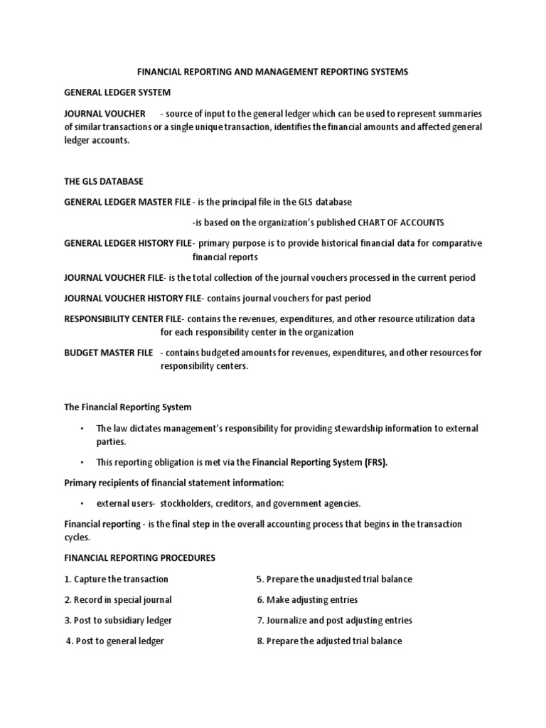Financial Reporting and Management Reporting Systems Reviewer | PDF ...