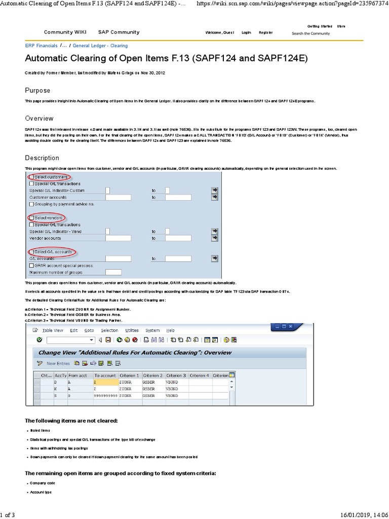 Automatic Clearing Open Item F.13 SAPF124-SAPF124E FI SAP | PDF | Financial Transaction ...