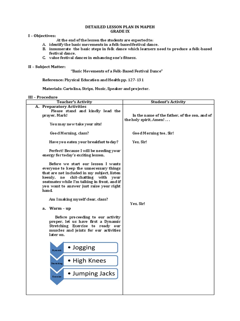 Detailed Lesson Plan in Mapeh | PDF | Dances | Physical Fitness