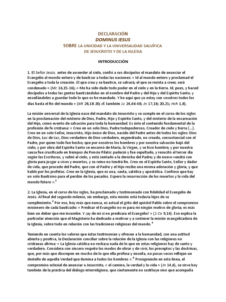 Dominus Iesus - Declaració | PDF | Cristo (título) | Iglesia Católica