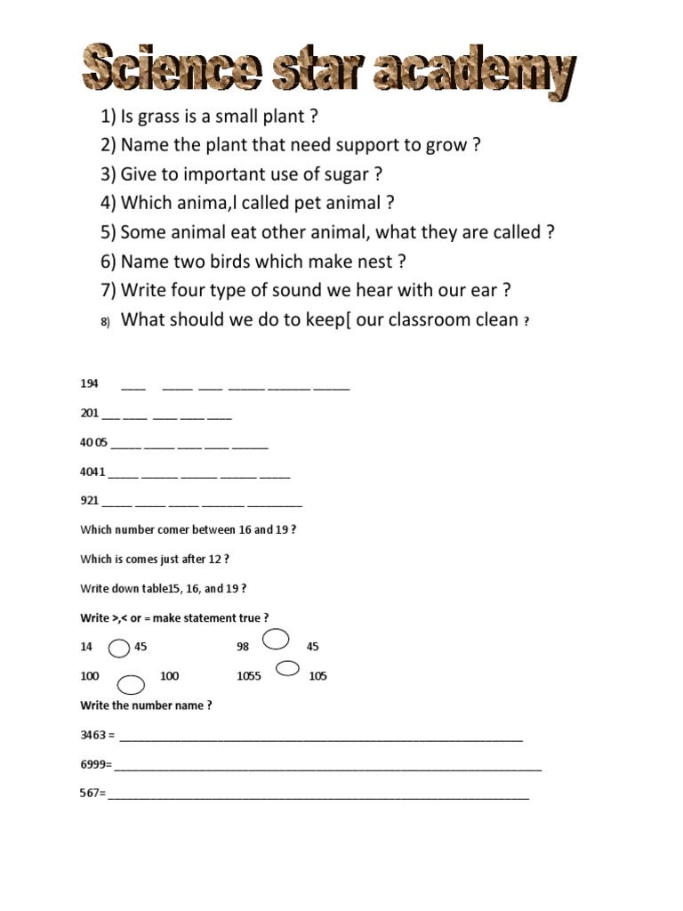 Class 2nd Science Worksheet | PDF