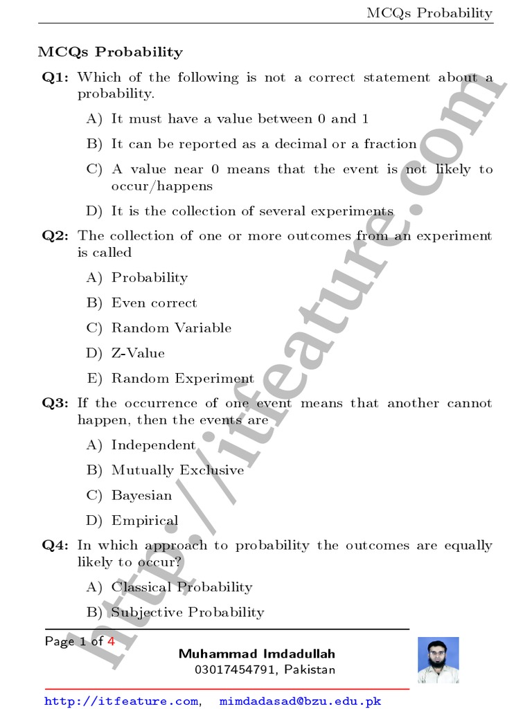 Mcqs Prob 1 | PDF | Probability Distribution | Probability