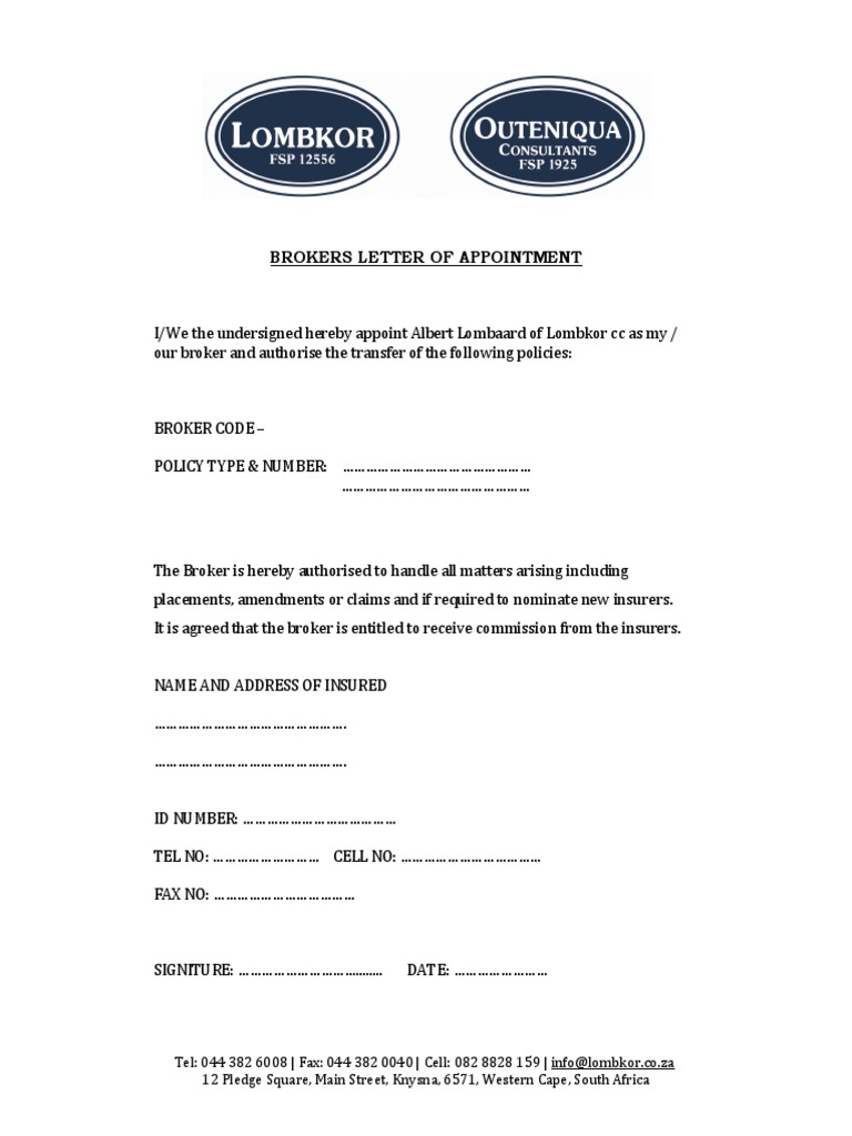 Brokers Letter of Appointment | PDF