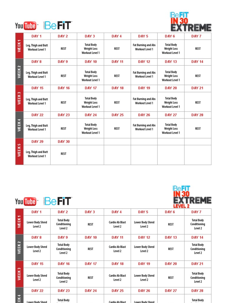 Calendar BeFit Extreme | PDF | Nutrition | Diet & Nutrition