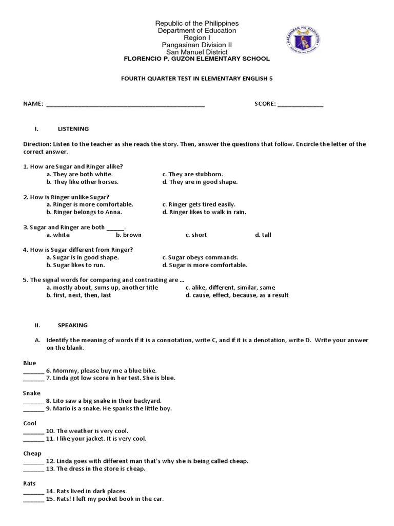 4Q PT English 5 | PDF