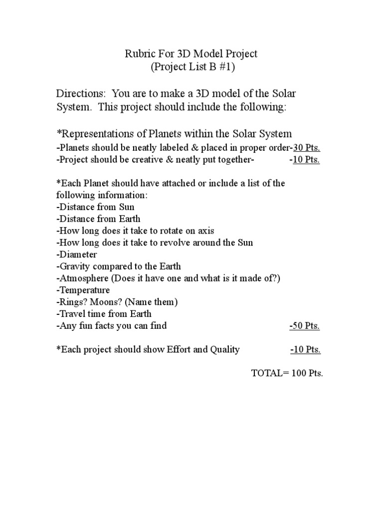 Solar System 3D Model Project Rubric | PDF | Science & Mathematics