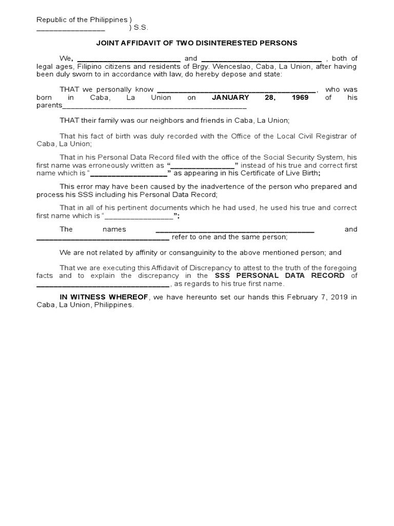 Affidavit of Disinterested Person | PDF