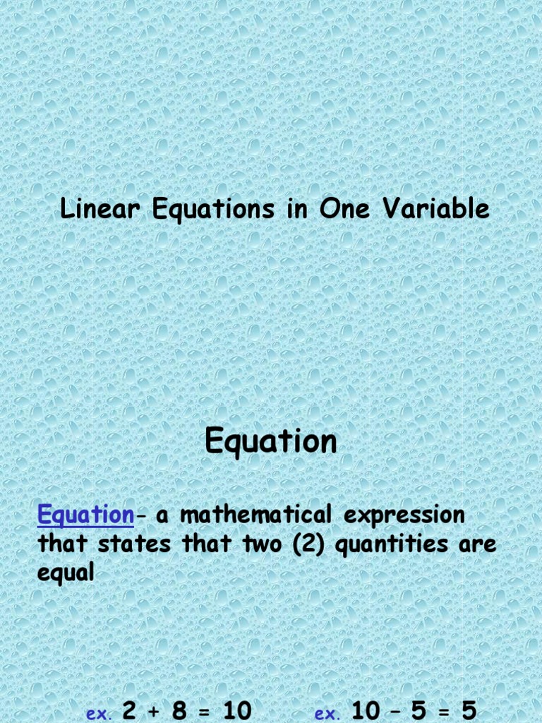 Linear Equations in One Variable | PDF | Equations | Variable (Mathematics)