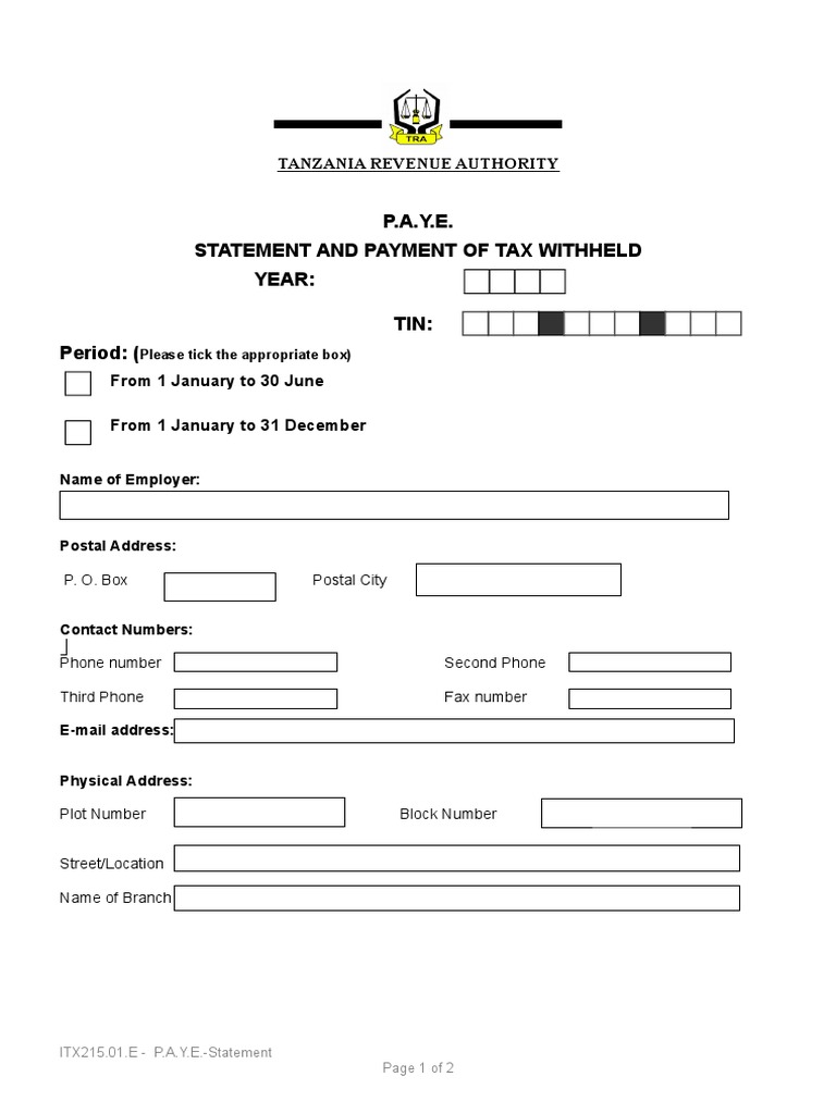 Tanzania Revenue Authority PAYE Statement and Tax Withholding Report | PDF