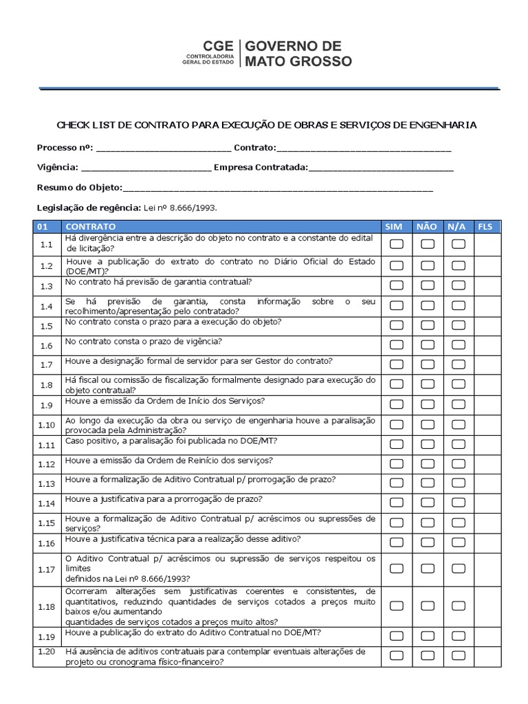 Checklist Obras e Serviços de Engenharia | PDF | Estatuto | Ética Jurídica