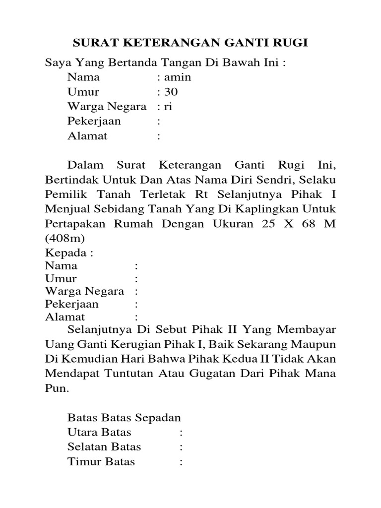Surat Keterangan Ganti Rugi | PDF