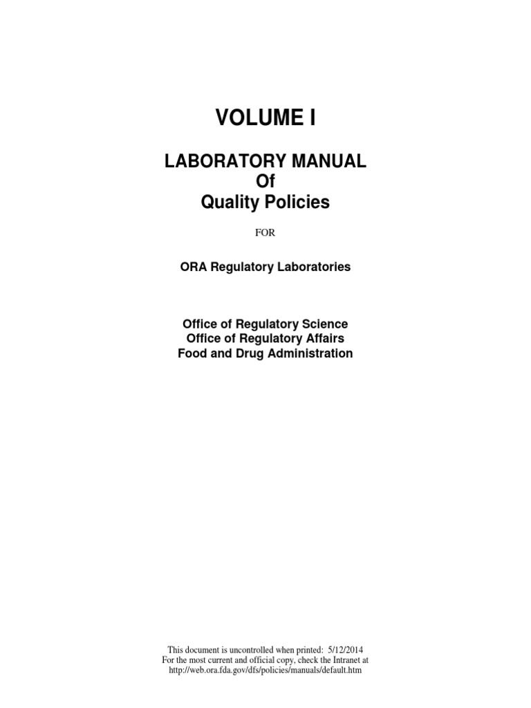 Laboratory Manual of Quality Policies: ORA Regulatory Laboratories ...