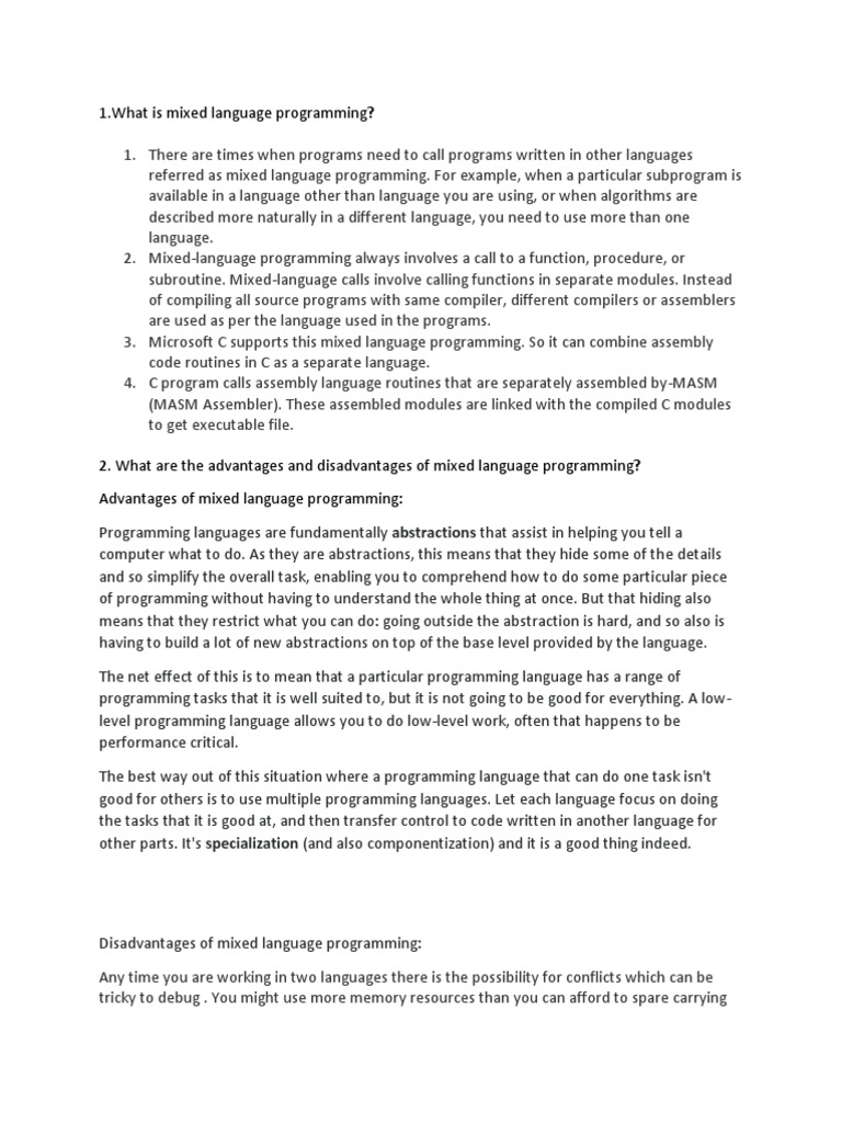 1.what Is Mixed Language Programming? | PDF | Subroutine | Systems Engineering