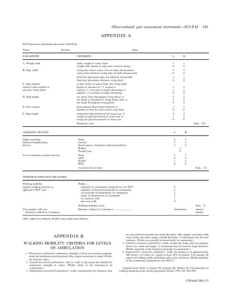Appendixa: Observational Gait Assessment instrument-SCI-FAI | PDF ...