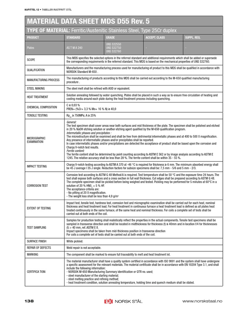 Norsok Mds d55 Rev5 | PDF | Heat Treating | Steel