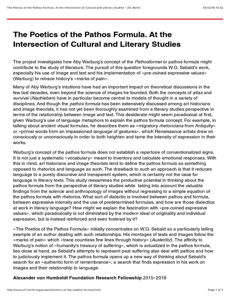 The Poetics of The Pathos Formula. at The Intersection of Cultural and ...