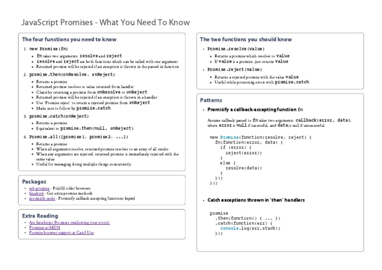 Promises Cheatsheet PDF | PDF | Callback (Computer Programming) | Software Development
