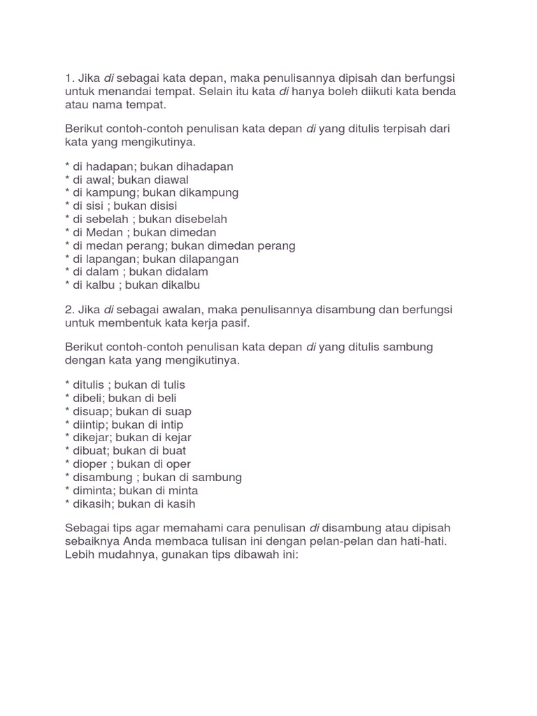 Penggunaan Kata Di | PDF