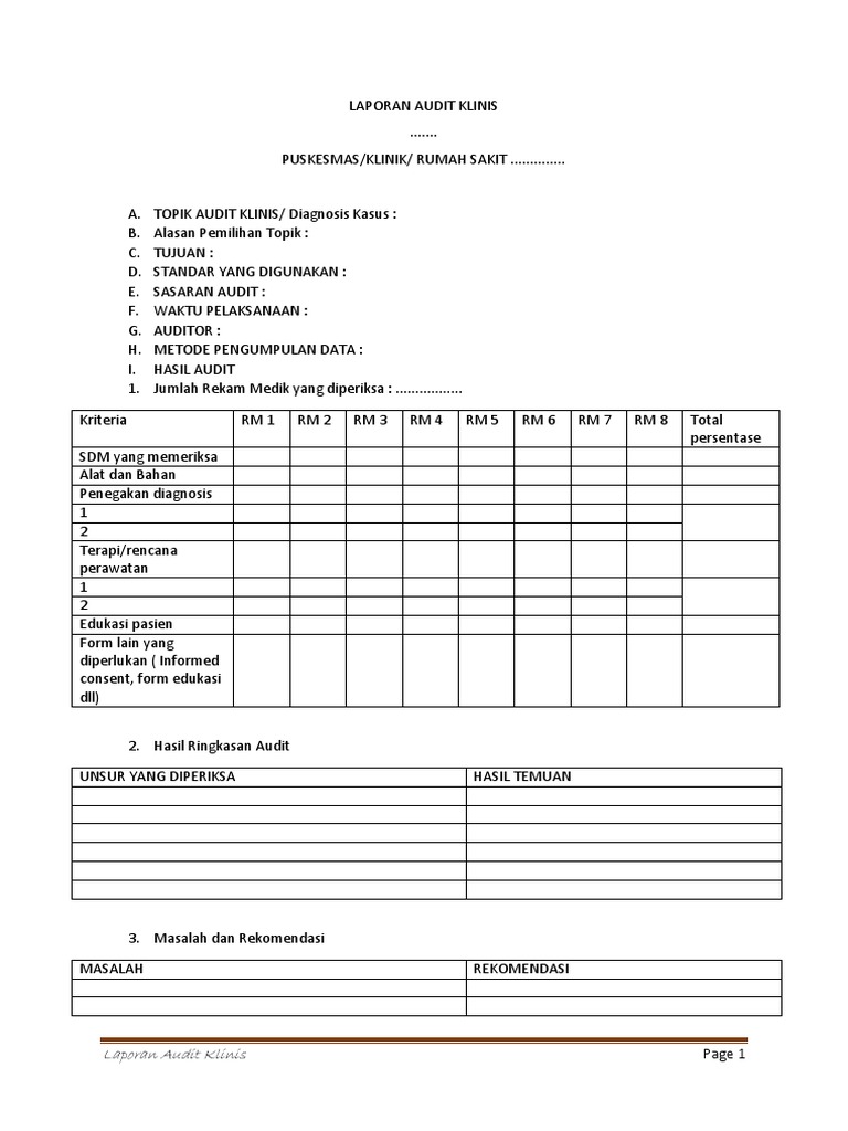 TEMPLATE Laporan Audit Klinis | PDF