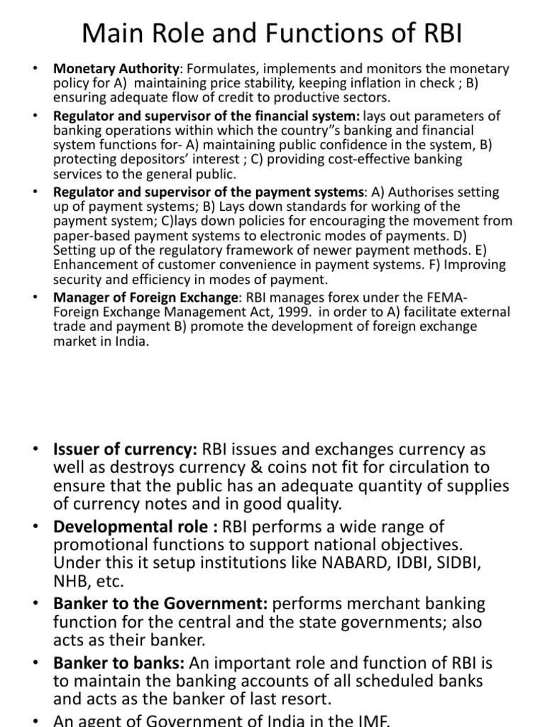 Main Role and Functions of RBI | Reserve Bank Of India | Central Banks