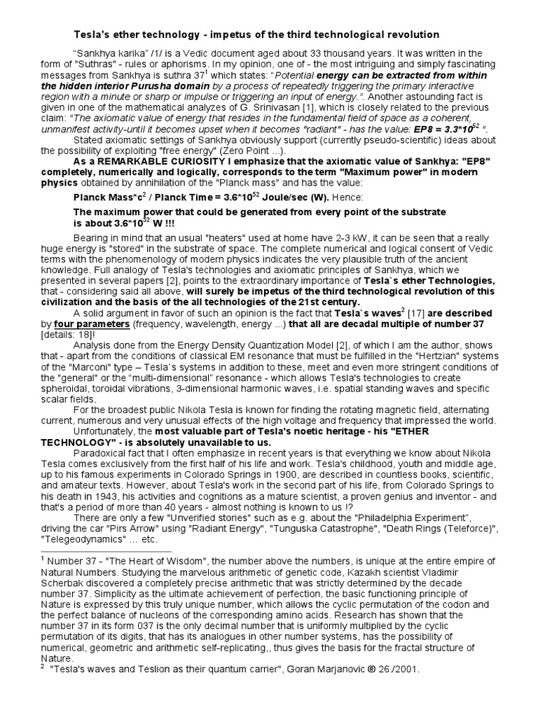 Tesla's Ether Technology - Impetus of The Third Technological ...