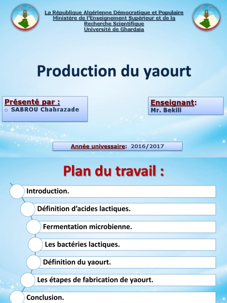 Production de Yaourt | PDF | Yaourt | Lactobacille