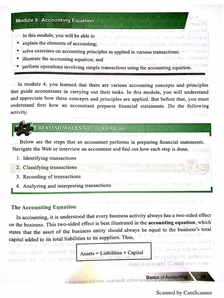 ABM 1 Module 5 Accounting Equation PDF | PDF | Equity (Finance) | Balance Sheet
