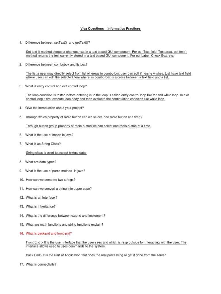 Viva Questions - Informatics Practices: 16. What Is Backend and Front ...