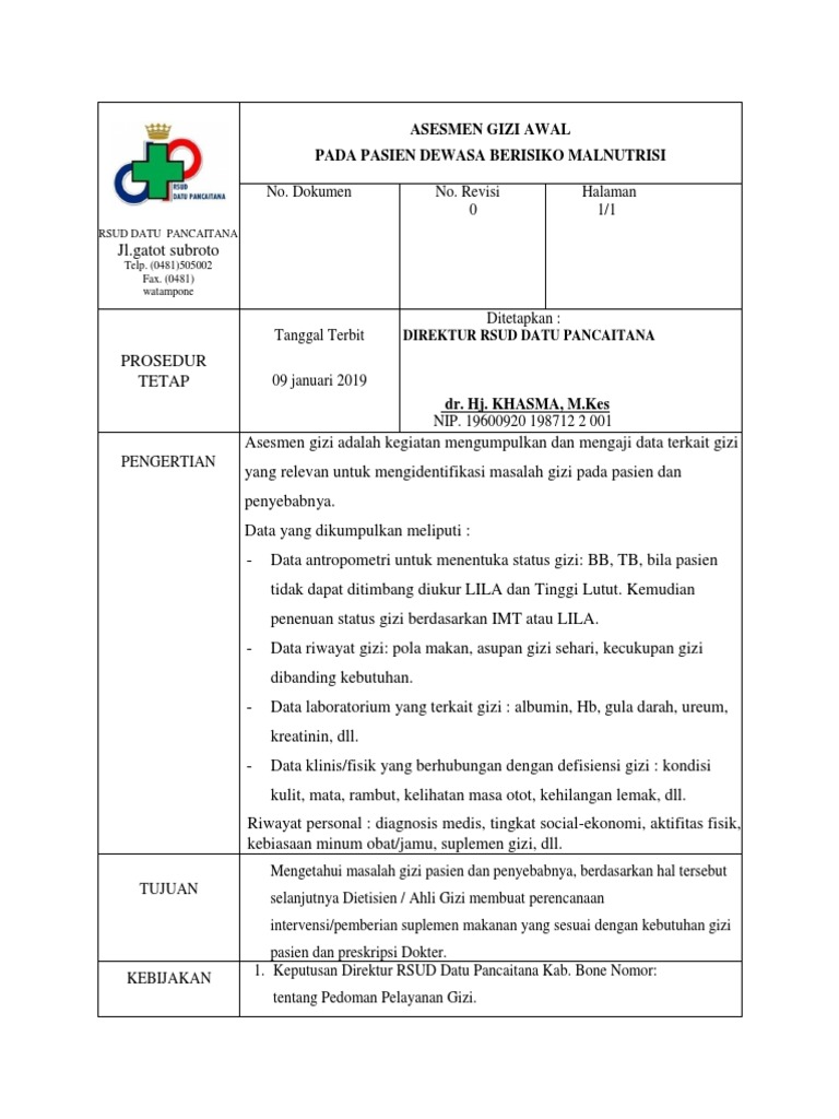 Spo Asesmen Gizi Awal Pada Pasien Dewasa Beresiko Malnutrisi | PDF