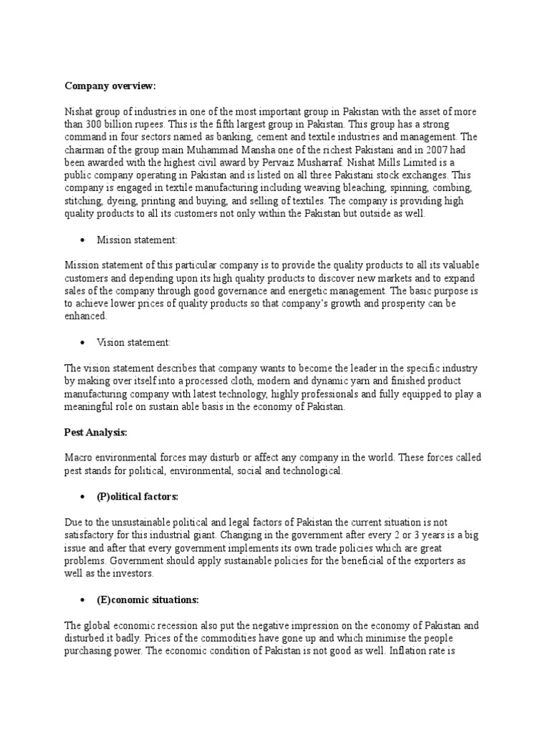 Nishat Textile Mills Limited | Download Free PDF | Swot Analysis | Pakistan