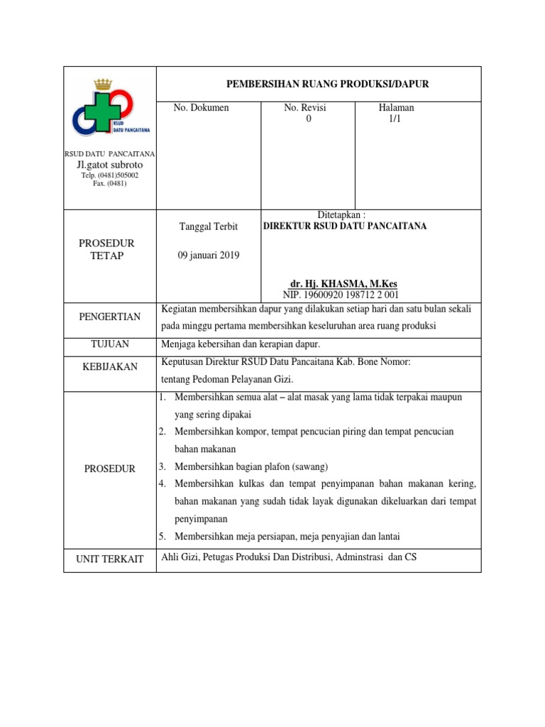 Spo Pembersihan Ruang Produksi (Dapur) | PDF | Teknologi & Rekayasa