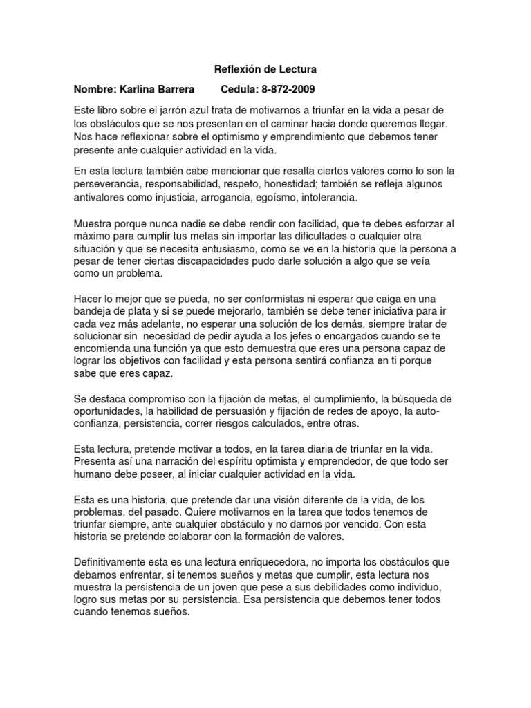 Reflexión de Lectura El Jaron Azul | PDF | Invalidez | Sueño