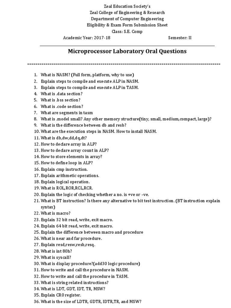 Microprocessor Laboratory Oral Questions | Download Free PDF | Assembly Language | Trigonometric ...