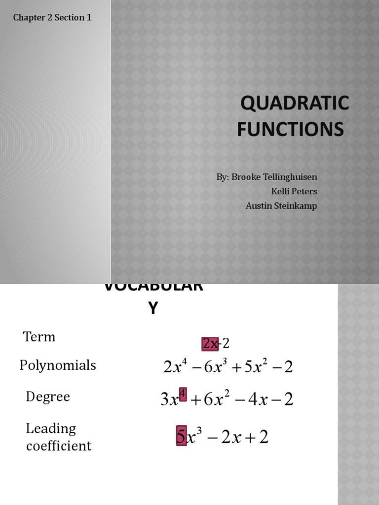 Quadratic Functions: Chapter 2 Section 1 | PDF | Quadratic Equation ...