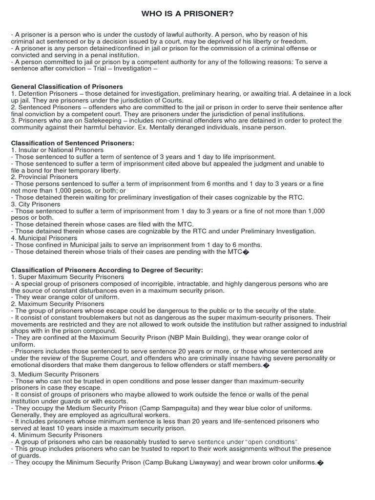 Who Is A Prisoner & Criminal Law Definition of Terms | PDF | Evidence ...
