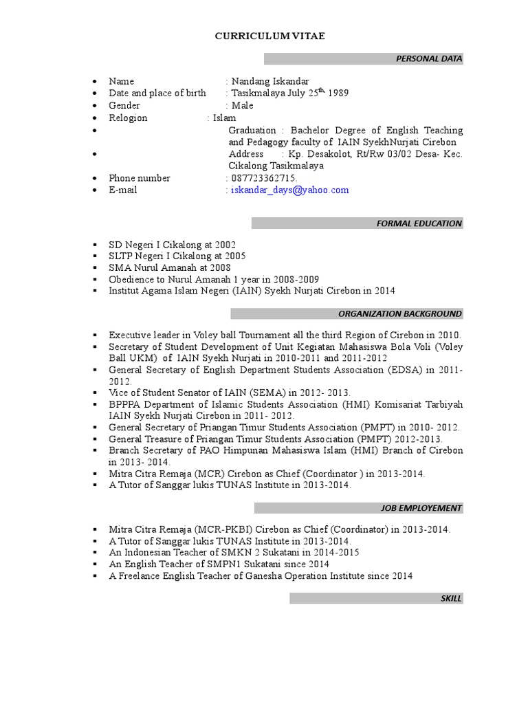 Curriculum Vitae: Personal Data | PDF | Behavior Modification | Learning