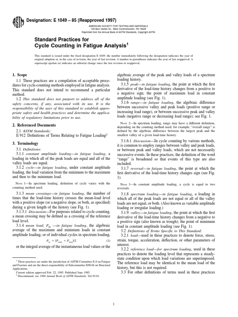 Cycle Counting in Fatigue Analysis: Standard Practices For | PDF ...