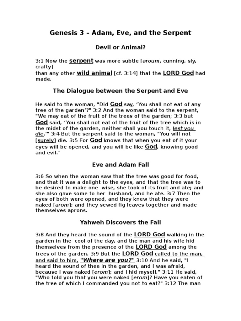 Genesis 3 - Adam, Eve, and The Serpent | PDF | Serpents In The Bible | Adam