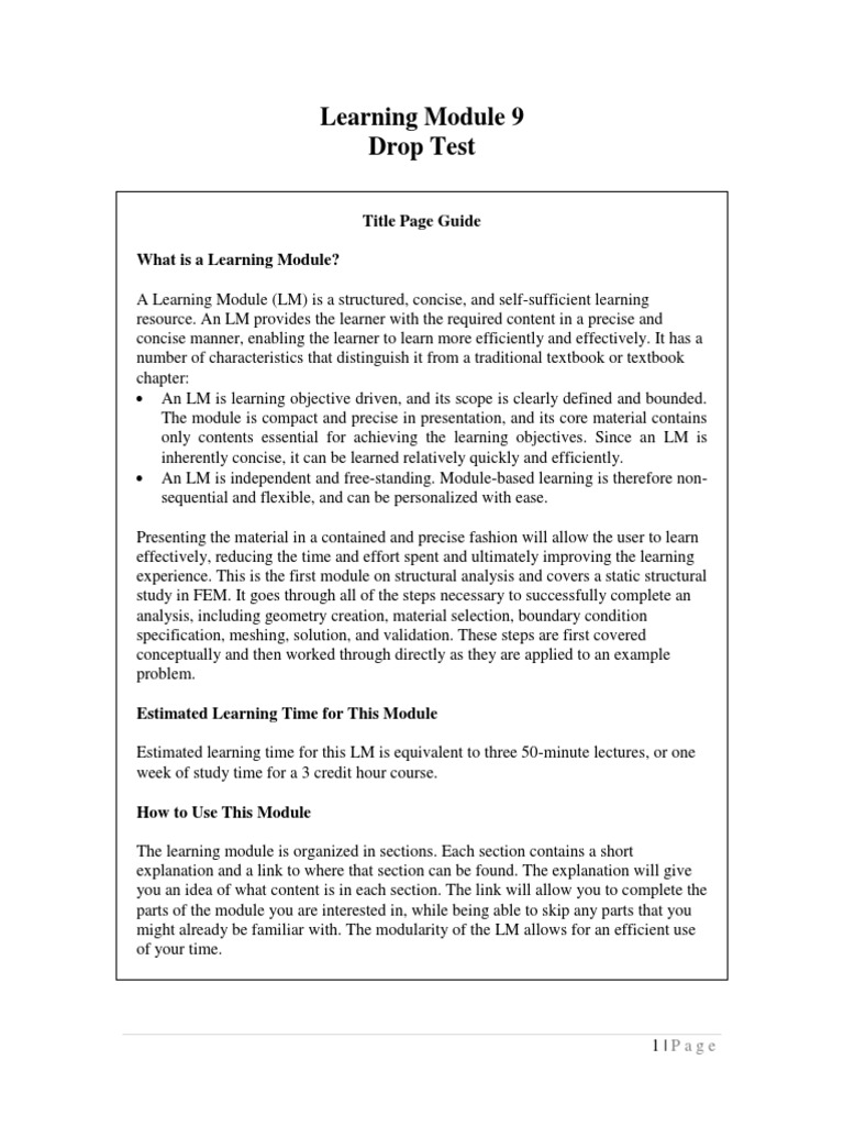 Learning Module 9 Drop Test: Title Page Guide What Is A Learning Module ...