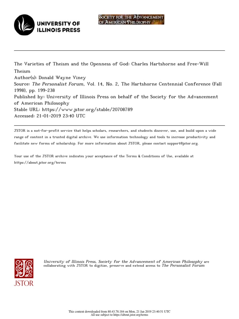 12 The Varieties of Theism and The Openness of God Charles Hartshorne ...