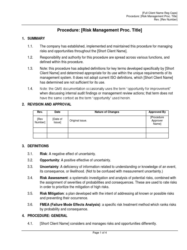 Procedure - Risk & OOpportunity Management | PDF | Risk | Risk Management