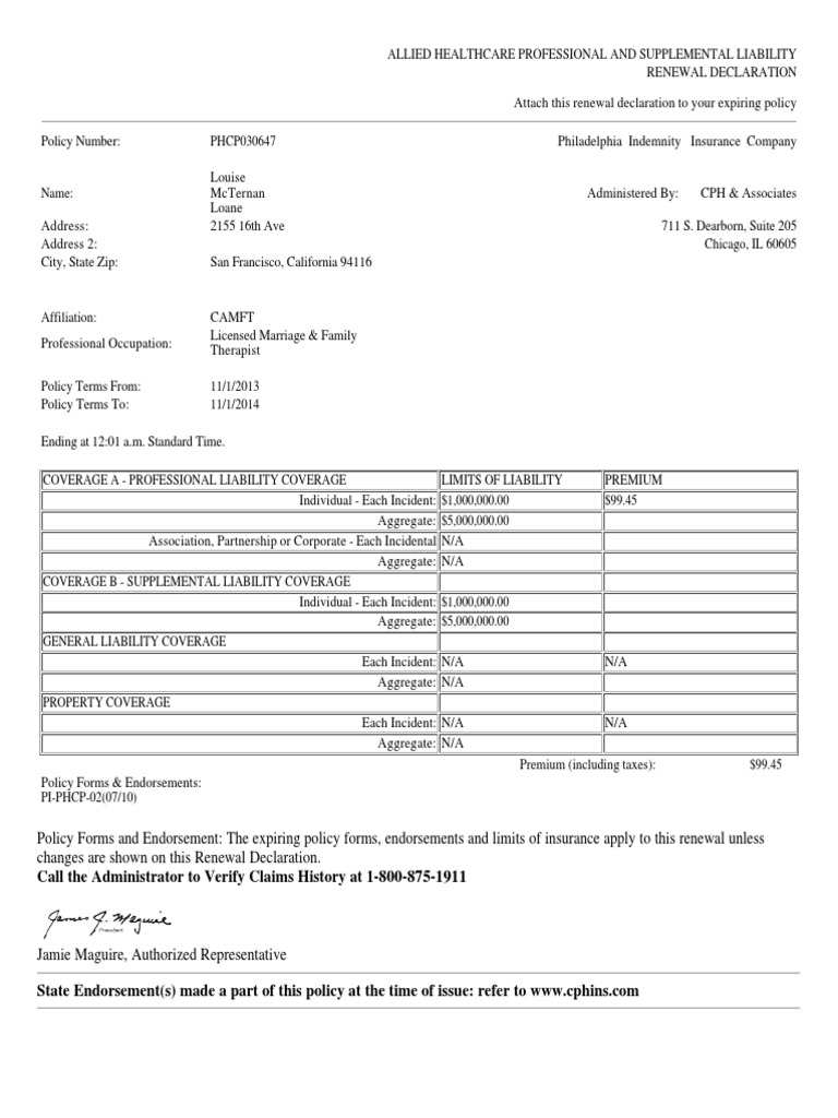 Renewal Declaration for Allied Healthcare Professional and Supplemental ...