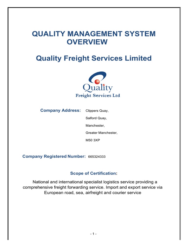Quality Freight Services LTD ISO 9001 Quality Manual | PDF | Audit ...