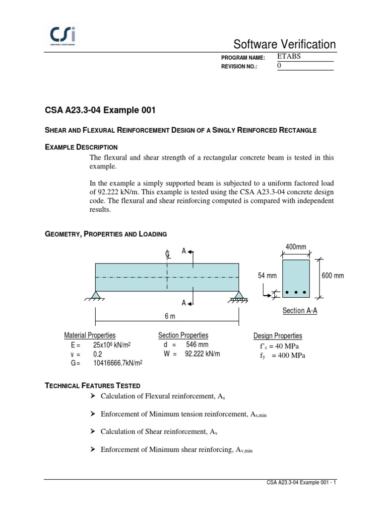 CSA A23.3-04 Example 001 | PDF | Beam (Structure) | Shear Stress